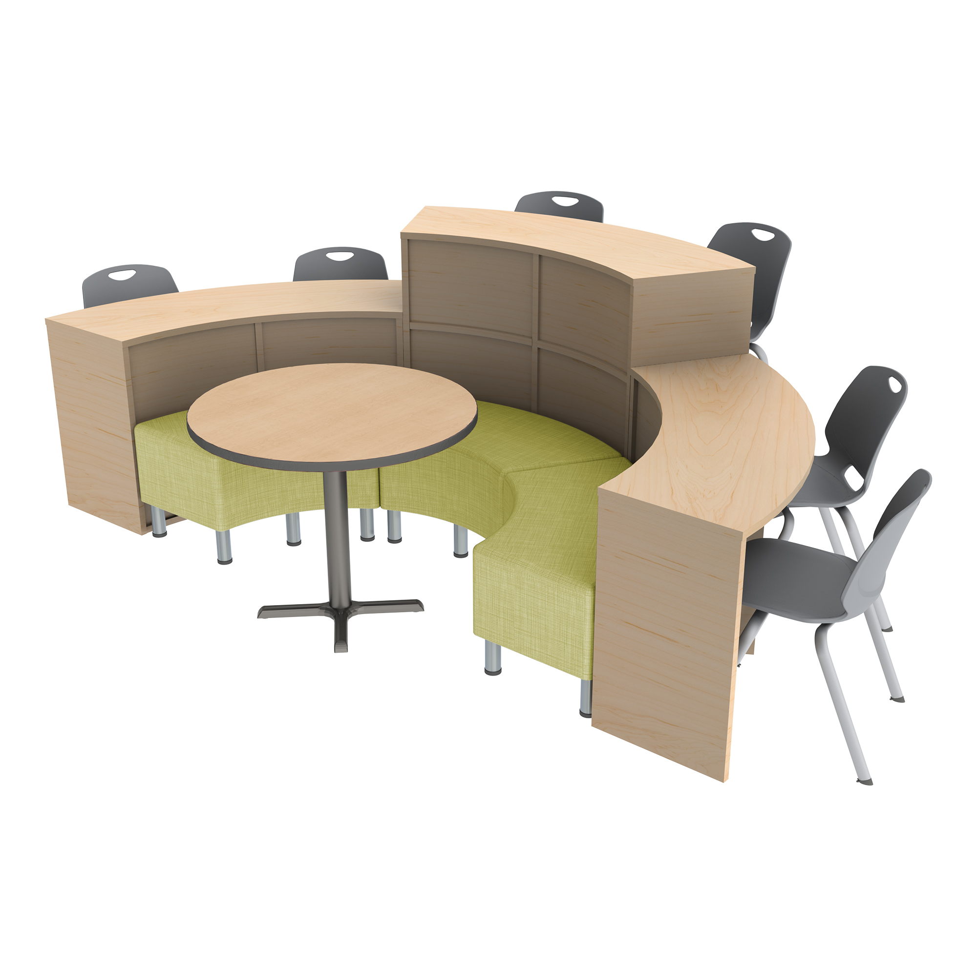 Shapes Series Curved Media Tables w/ Café Table & Seating at School ...
