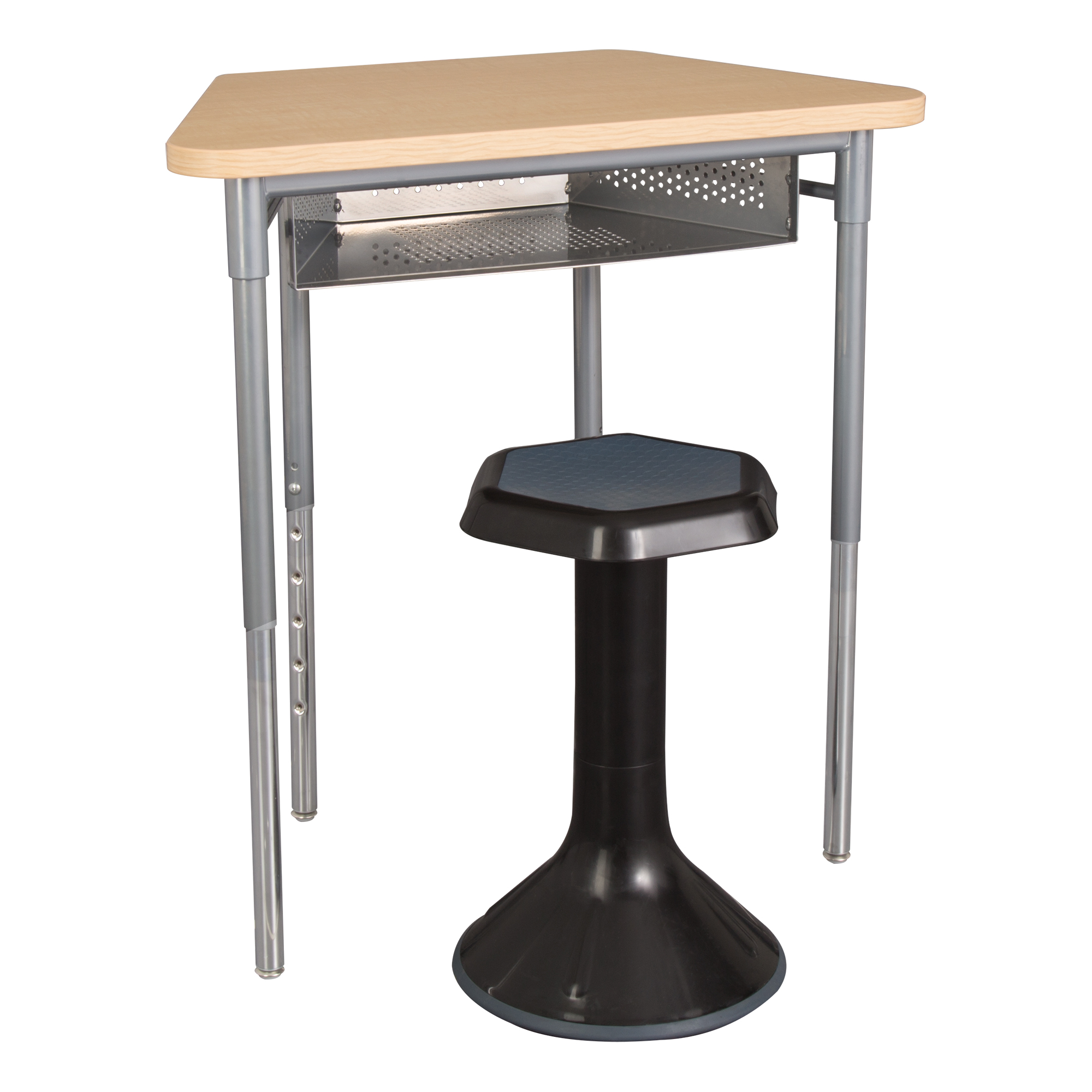 Trapezoid Collaborative School Desk w/ Perforated Metal Book Box ...