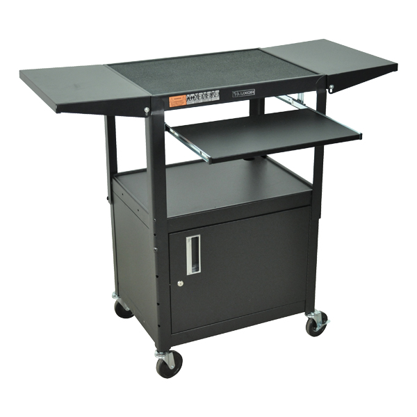 Compact Steel Computer Cart w/ Cabinet & Drop Leaves | School Outfitters