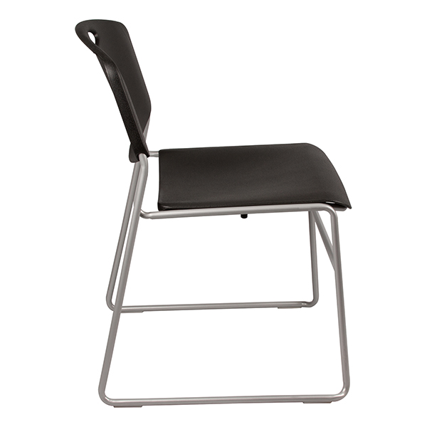 Heavy-Duty Plastic Stacking Chair w/ Black Seat & Silver Mist Frame ...