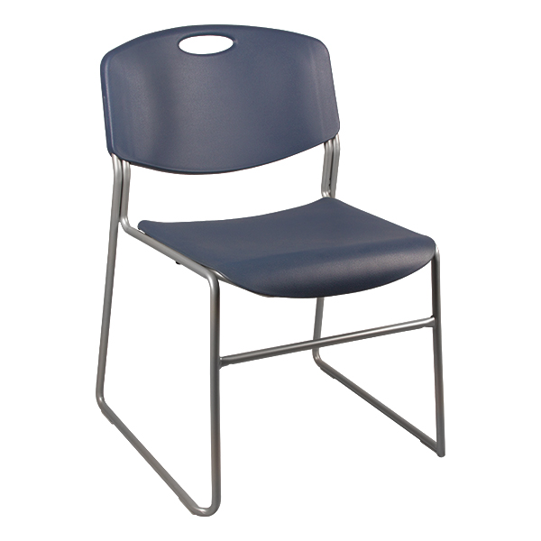 Heavy-Duty Plastic Stacking Chair w/ Navy Seat & Silver Mist Frame ...