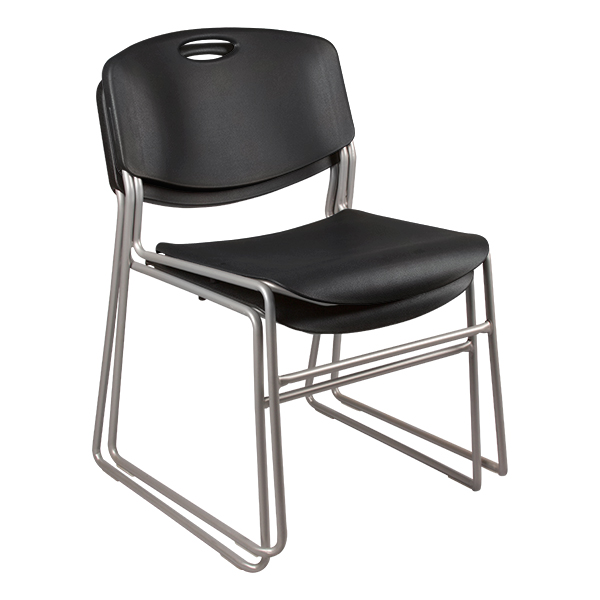 Heavy-Duty Plastic Stacking Chair w/ Black Seat & Silver Mist Frame ...