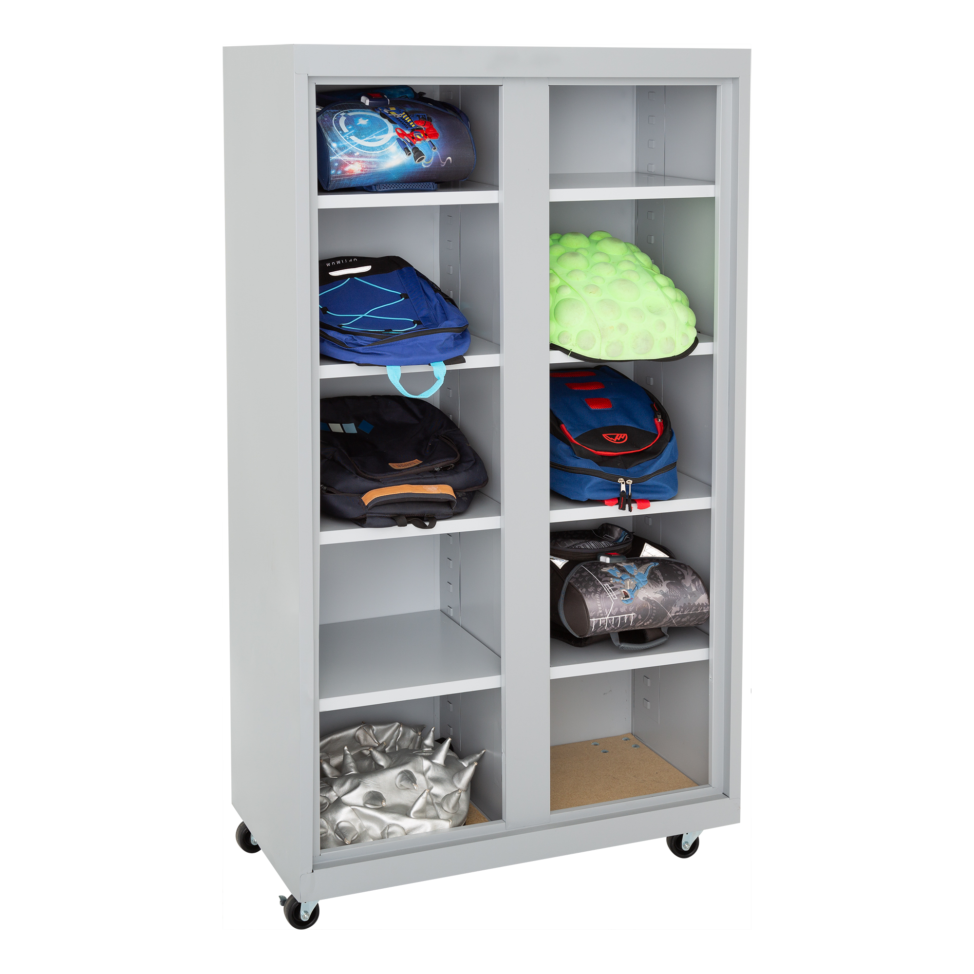 Mobile Metal Backpack Storage Cabinet w/ 10 Cubbies | School Outfitters