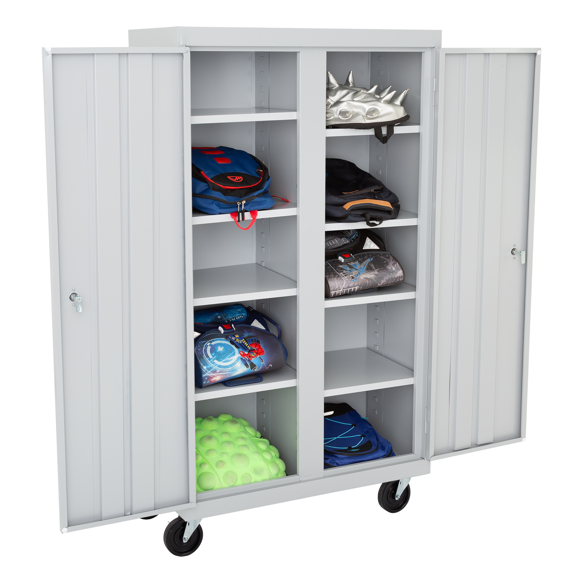 Locking Mobile Metal Backpack Storage Cabinet w/ 10 Cubbies | School ...