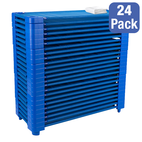Blue Stackable Daycare Cot w/ Cot Sheet - Standard (52" L) - Pack of 24 ...