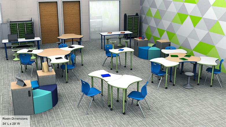 Elementary Group Collaboration Area with Bow Tie Tables | School Outfitters
