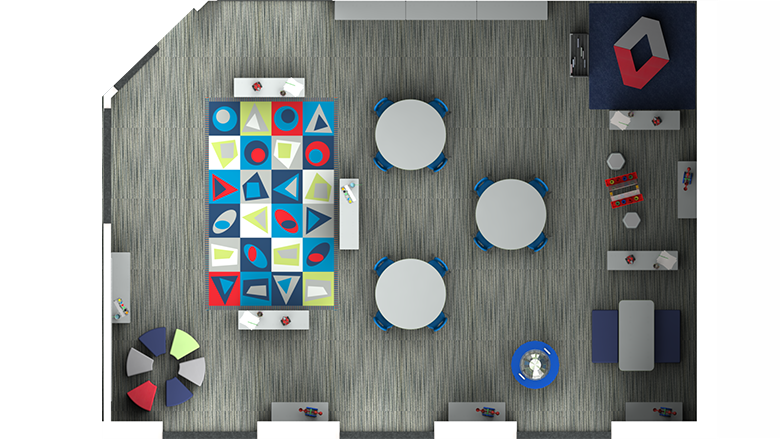 Preschool Hub & Spoke Classroom with Gray Furniture | School Outfitters