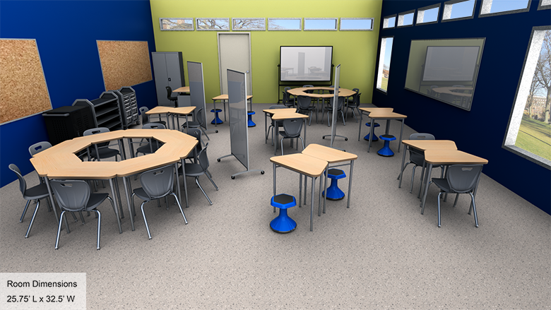 Elementary Collaborative Classroom with Trapezoid Desks | School Outfitters