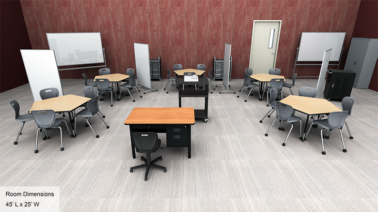 Interactive Lecture Classroom with Pentagon Tables | School Outfitters