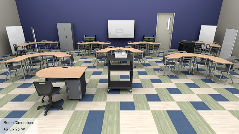 Interactive Lecture Classroom with Trapezoid Desks | School Outfitters