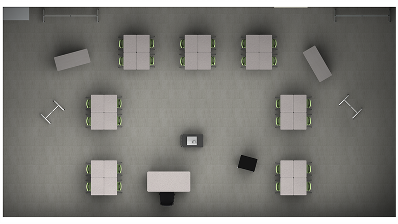 Interactive Lecture Classroom with Trapezoid Desks | School Outfitters